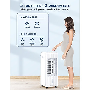 BALKO Evaporative Air Cooler, 3-IN-1 Swamp Cooler, 2 Modes and 3 Speeds, 25-INCH Windowless Air Conditioner w/Remote…