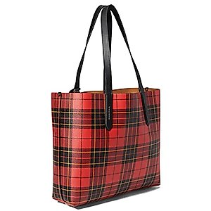 COACH Box Program Plaid Print Highline Tote Red Multi One Size
