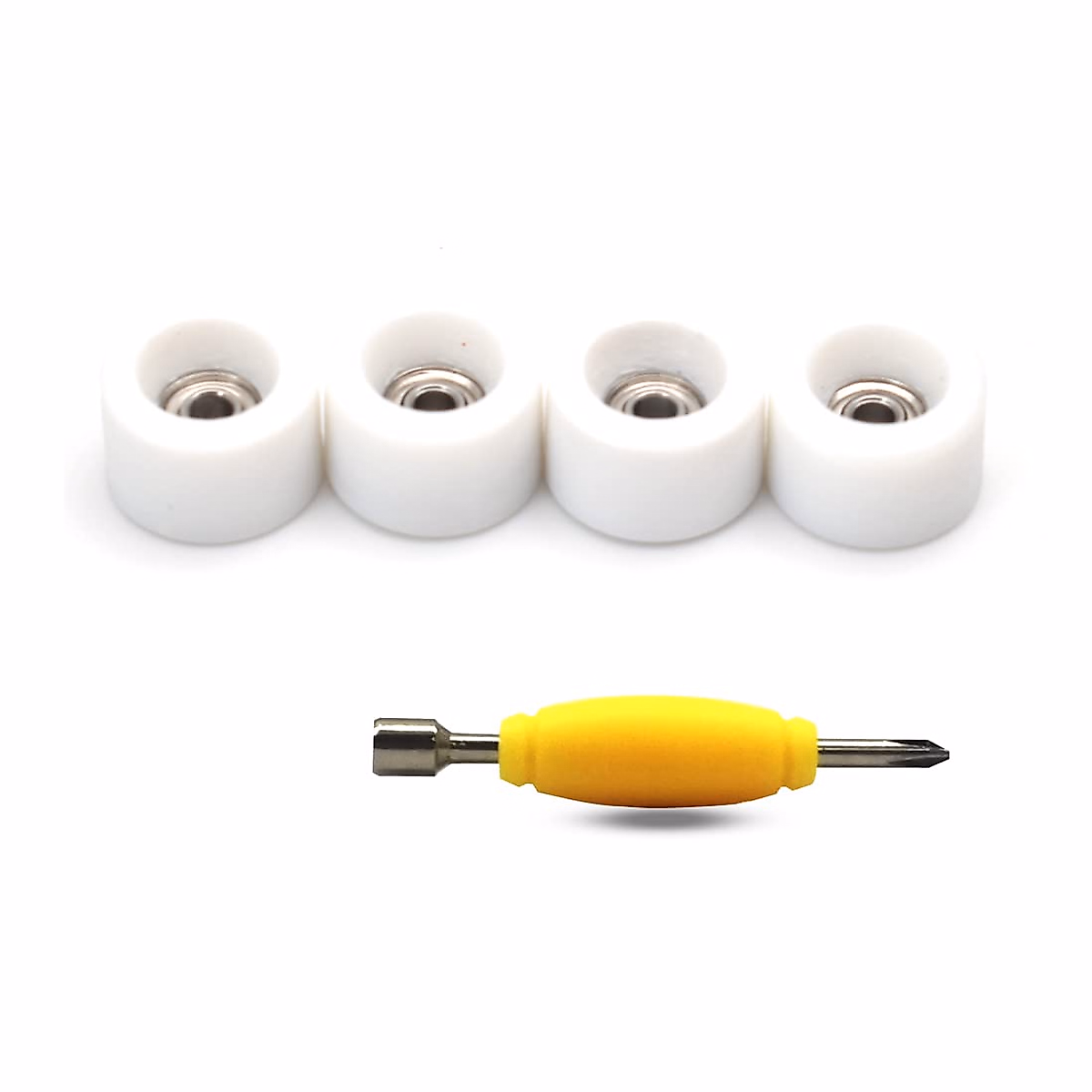 SAIKOOWA 4pcs Apex 68D Urethane Fingerboard Wheels,7.5mm Diameter -ABEC-9 Ultra Spin Chrome Steel Bearings with 1pcs Fingerboard Tool (White)