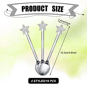 16 Pieces Christmas Spoon Set Christmas Stirring Spoon Creative Stainless Steel Coffee Spoon Tea Spoon Soup Spoon Dessert Spoon for Stirring Drink Mixing Milkshake Jam (4 Styles) (Silver)