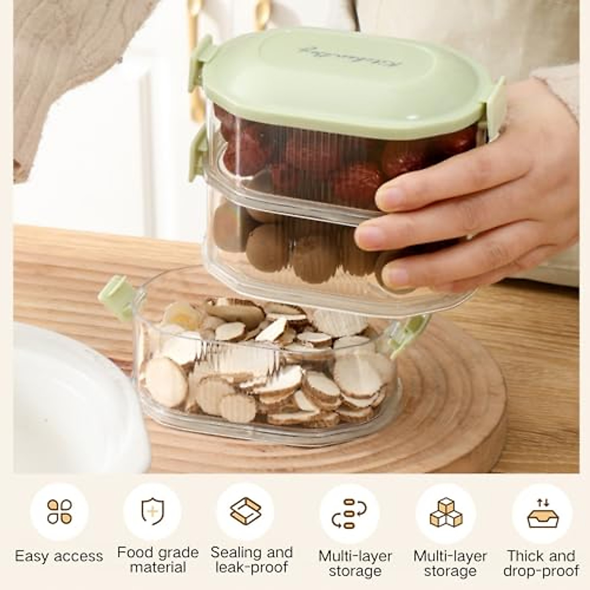 Spice Seasoning Storage Box,2024 Upgrade Green Multi-layered Seasoning Storage Box,Fruit Multi-layer Storage Containers,Airtight Food Organizer Containers for Kitchen Organizer Accessories (5 Layer)