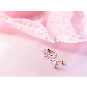 Dainty CZ Flower Cuff Cartilage Earrings for Women Girls 925 Sterling Silver Hypoallergenic Non Pierced Ear Bead Wrap Adjustable Simple Fashion Birthday Wedding Jewelry