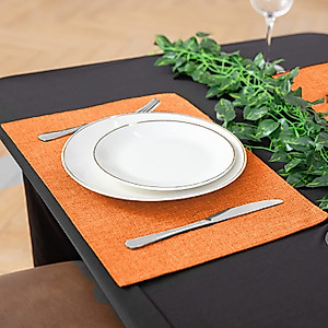 Rinpon Cloth Placemats Set of 8, Linen Type Fabric Placemats Machine Washable Placemats Heat Resistant Placemats Wrinkle Free Thick Polyester Kitchen Place Mats for Dining Table (Orange)