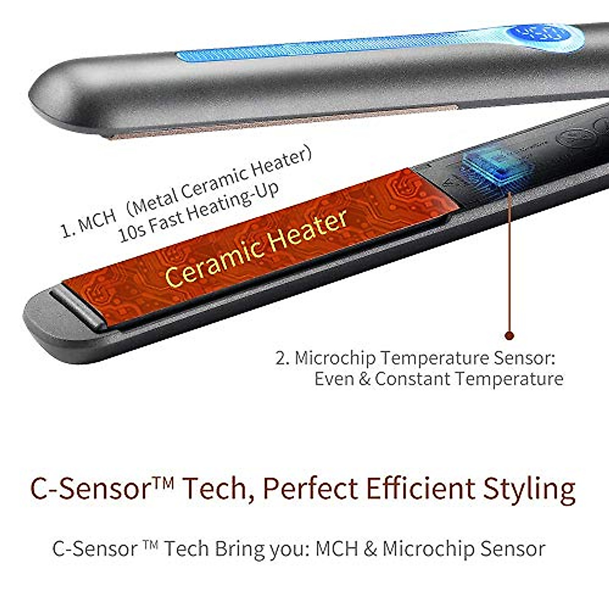 NITION Professional Salon Hair Straightener Argan Oil Tourmaline Ceramic Titanium Straightening Flat Iron for Healthy Styling,LCD 265°F-450°F,2-in-1 Curling Iron for All Hair Type,1 inch Plate,Black