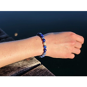 BERGERLIN Lapis lazuli bracelet - Genuine pearl bracelet with natural stone and 925 sterling silver pearl
