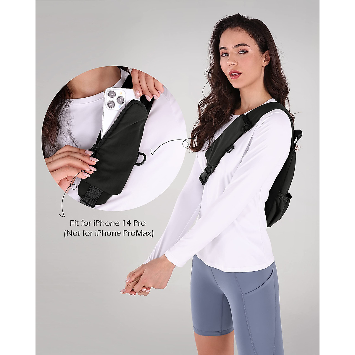 ODODOS Crossbody Sling Bag with Adjustable Straps Small Backpack Lightweight Daypack for Casual Hiking Outdoor Travel, Black