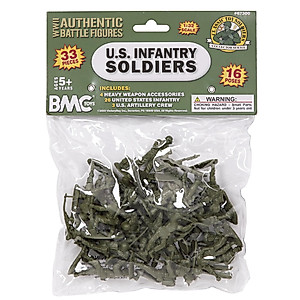 BMC CTS WW2 US Infantry Plastic Army Men - 33pc OD Green 1:32 Soldier Figures