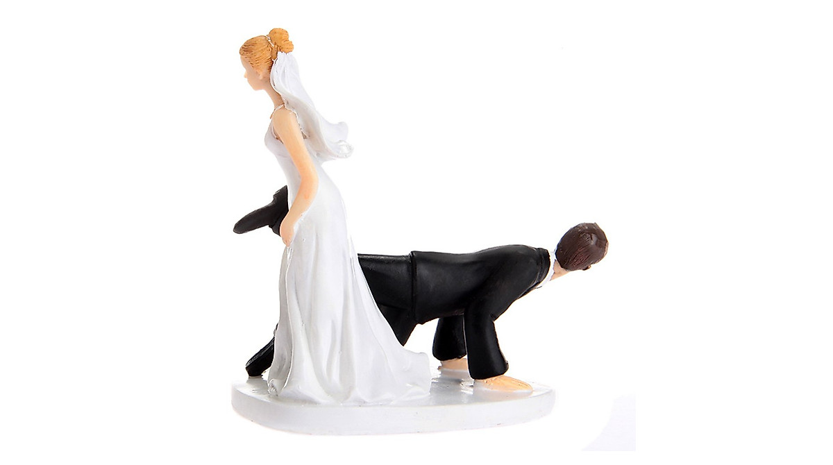 Comical Bride Drag Groom Wedding Cake Topper