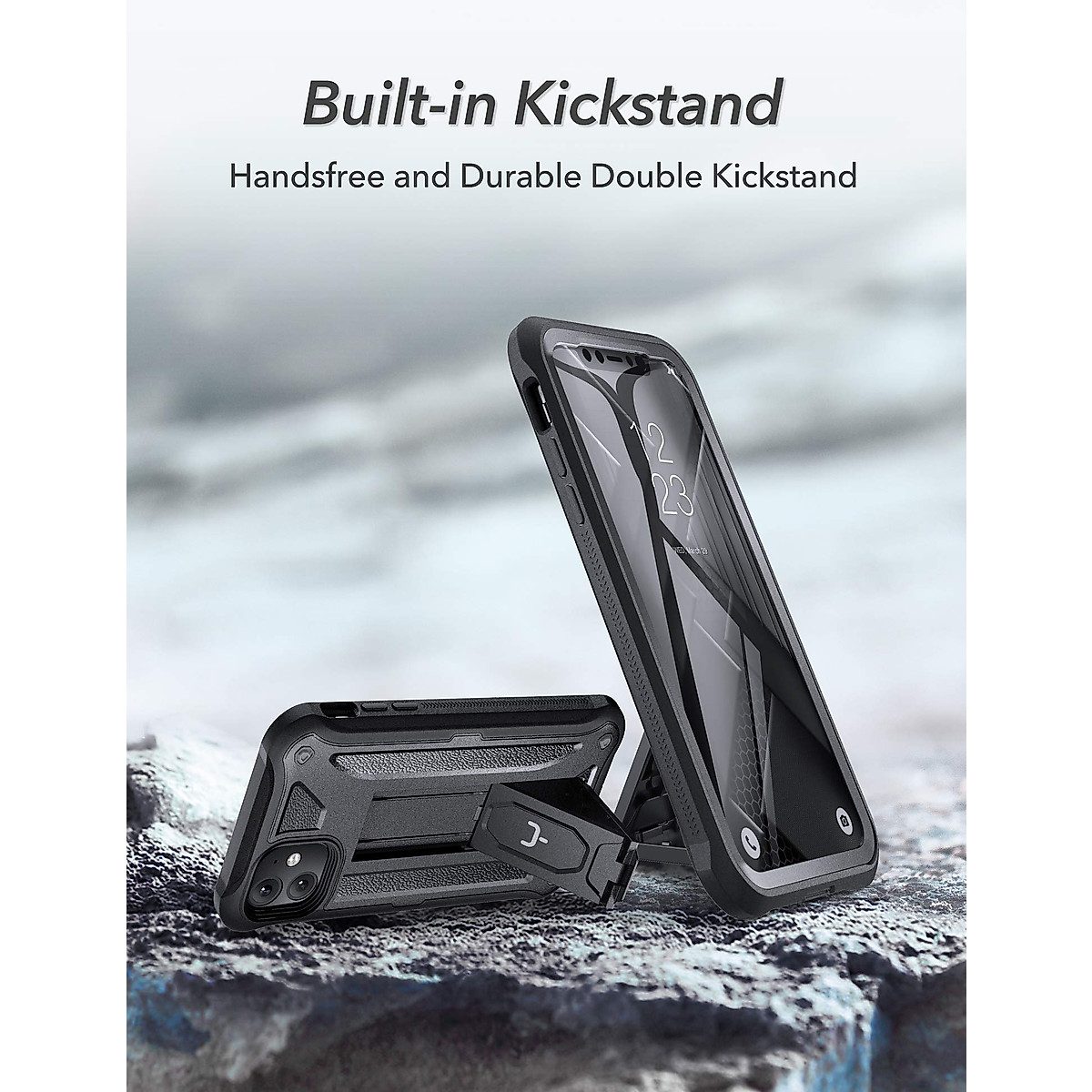 YOUMAKER Designed for iPhone 11 Case, Heavy Duty Protection Kickstand with Built-in Screen Protector Shockproof Cover for iPhone 11 6.1 Inch - Black