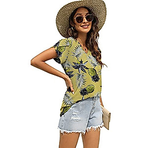 NANYUAYA Womens Summer Tops 2023 V Neck Floral Print Casual Tees Petal Sleeve Tunics T Shirts