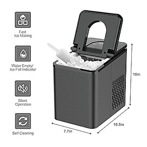 SOOPYK Ice Makers Countertop, Portable Ice Makes 27 lbs in 24 hrs - 9 Ice Cubes Ready in 5-7 Mins, Ice Maker Machine with Self- Cleaning Function with Ice Scoop and Basket