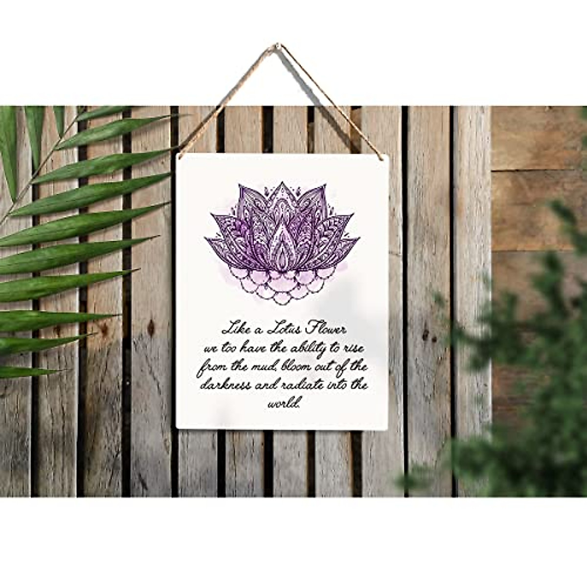 Lotus Flower Quote Wood Sign Inspirational Meditation Wooden Signs Rustic Hanging Plaque Wall Art "8 x 10" Sign Wall Decor for Home Yoga Studio