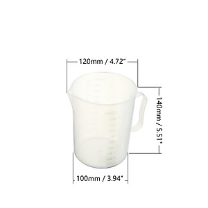 Bettomshin 2Pcs 1000ml Metric Plastic Beaker with Handle, Lab Beakers Multipurpose Mixing Cups Measuring Cup Transparent for Lab Kitchen Liquids