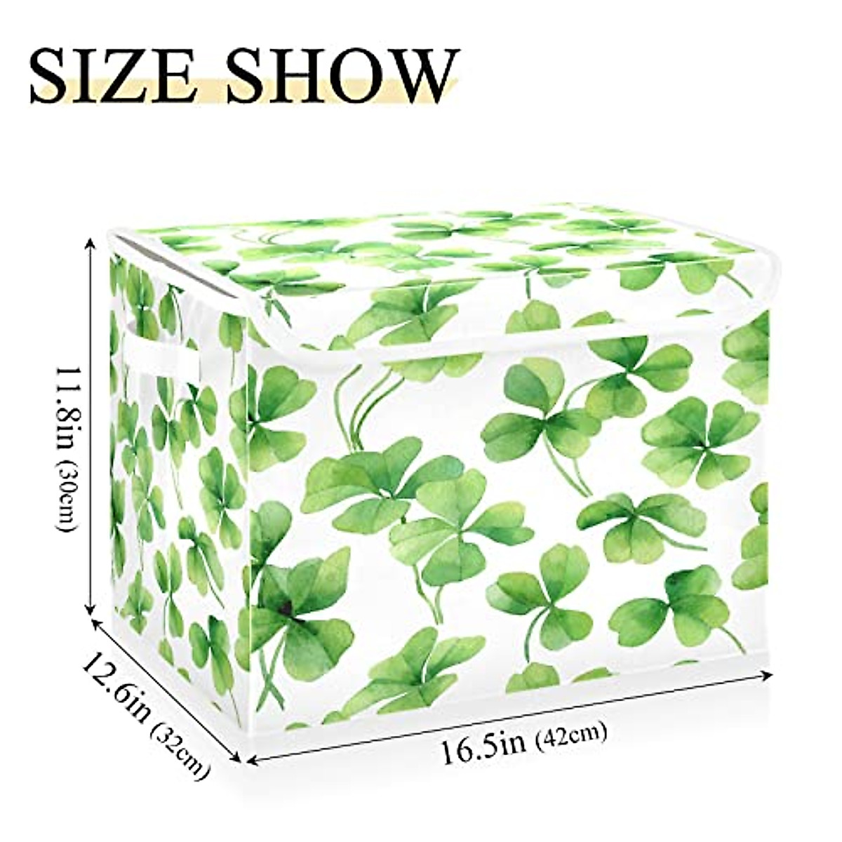 Kigai Storage Basket Clover Leaves Storage Boxes with Lids and Handle, Large Storage Cube Bin Collapsible for Shelves Closet Bedroom Living Room, 16.5x12.6x11.8 In