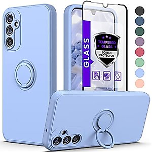 DagoRoo for Samsung Galaxy A14 5G Liquid Silione with Tempered Glass Screen Protector Case, Galaxy A14 5G with Kickstand Soft Slim Shockproof Protective Cases | Anti-Scratch Microfiber Lining (Purple)