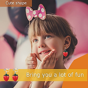 Kakonia 16 Pairs Cute Clip on Earrings Weird Earrings for Women Funny Mushroom Frog Duck Strawberry Butterfly Lollipop Kawaii Clip Dangle Earrings Non Pierced Earring Jewelry Set With Clear Box