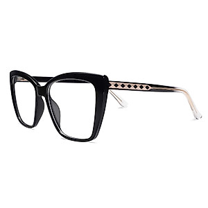 AMOMOMA Trendy TR90 Oversized Blue Light Reading Glasses Women,Stylish Square Cat Eye Glasses AM6031C1 with Black Frame 1.5 x