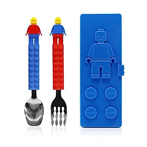 Oxford Brick Spoon and Fork with Case for Kids. Blue or Red for Case.