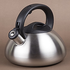Creative Home Sphere 3.0 Quart Stainless Steel Whistling Tea Kettle Stove Top Teapot with Stay Cool Handle, Brushed Finish
