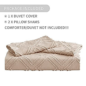 Maple&Stone King Duvet Cover Set, 3 Pieces Textured Tufted Boho Bedding Sets Zipper Closure Design with Ties, 1 Duvet Cover + 2 Pillow Shams, Comforter NOT Included (Khaki, King Size)