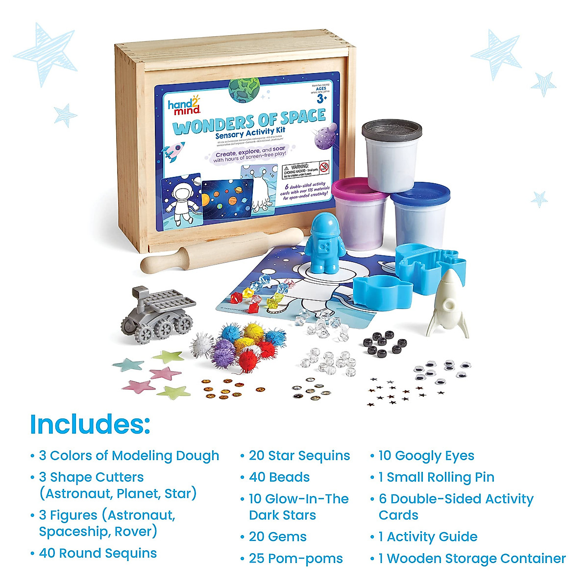 hand2mind Wonders of Space Sensory Activity Kit, Loose Parts Play Materials for Kids, Sensory Box, Montessori Sensory Bin with Lid, Space Toys, Fine Motor Toys, Play Therapy Toys, Arts and Crafts Kits