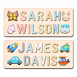 PUREFLY Personalized Wooden Name Puzzle for Kids, Custom Gifts for Baby Boy and Girl Shower or First Birthday, Montessori Learning Toddler Toy Alphabet Puzzle for Kids