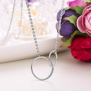 EVER FAITH Double Circles Necklace Sterling Silver Infinity Interlocking Friendship Sister Mother Daughter Necklace Mothers Day/Valentines Day/Christmas Jewelry Gift for Womens