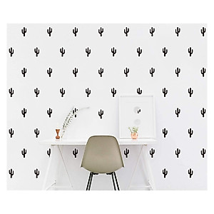 JOYRESIDE 48 Pieces/Set Cactus Decals Wall Vinyl Sticker Home House Nursery Desin Cacti for Baby Kids Boy Girl Bedroom Living Room Decoration Art Decor YMX20 (Black)