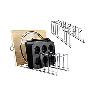 2 Pack HS Ideas Pot Lid Organizer, Kitchen Plate Rack Holder Rest,Pan and Pot Lid Holder for Cutting Boards, Bakeware, Cooling Rack, Serving Trays,Pantry and Cabinet Holder - Silver Finish…