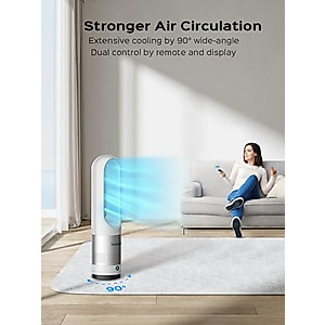 Senmeo Bladeless Fan for Bedroom, 22" Quiet Bladeless Tower Fan with Remote, 90° Oscillating, 8 Speeds, 9 Hour Timer, LED Display with Auto Off, Easy to Clean, Portable Standing Fan for Home, Office