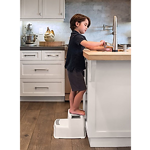 iLove 2 Step Stool for Kids and Toddlers, Bathroom and Toilet Stool for Potty Training, Slip-Resistant Soft Grips, Kitchen Stool with Handles, Dual Height - Gray (1 Pack)