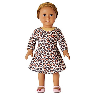 Perfashion 18" Doll Leopard Print Outfit Girl Matching American Doll Dress Winter Long Sleeve 6 7