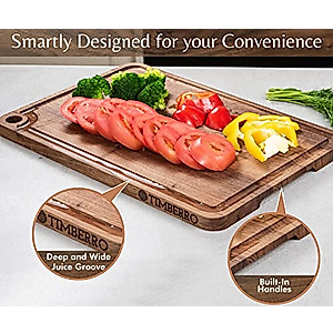 Walnut Cutting Board by Timberro (17x12x0.8 Inches) with Hanging Hole, Built-in Handles, and a Deep and Wide Juice Groove, Edge Grain, Finished with Mineral Oil, Tall Size