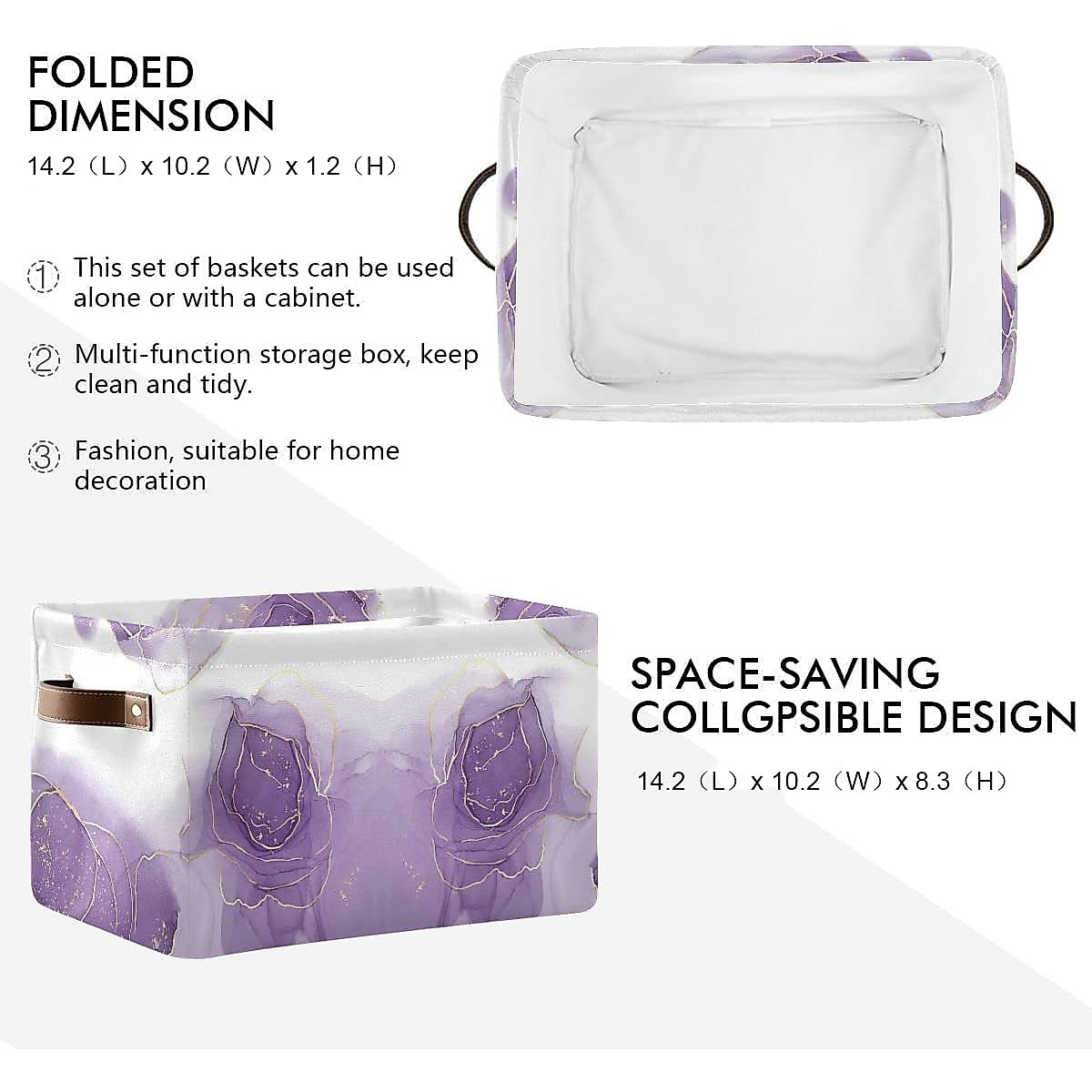 susiyo Storage Baskets for Shelves,Large Closet Baskets with Handles Collapsible Rectangular Canvas Fabric Storage Bin for Home (Purple 2 Pack, 14.2" L×10.2" W×8.3" H)