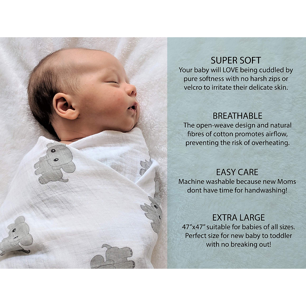 CozyBubs Muslin Swaddle Blankets - Breathable and Skin-Friendly Swaddle Blanket for Girls and Boys - Perfect Nursery Essential and Baby Shower Party Gift - 47 x 47 inches 3-Pack