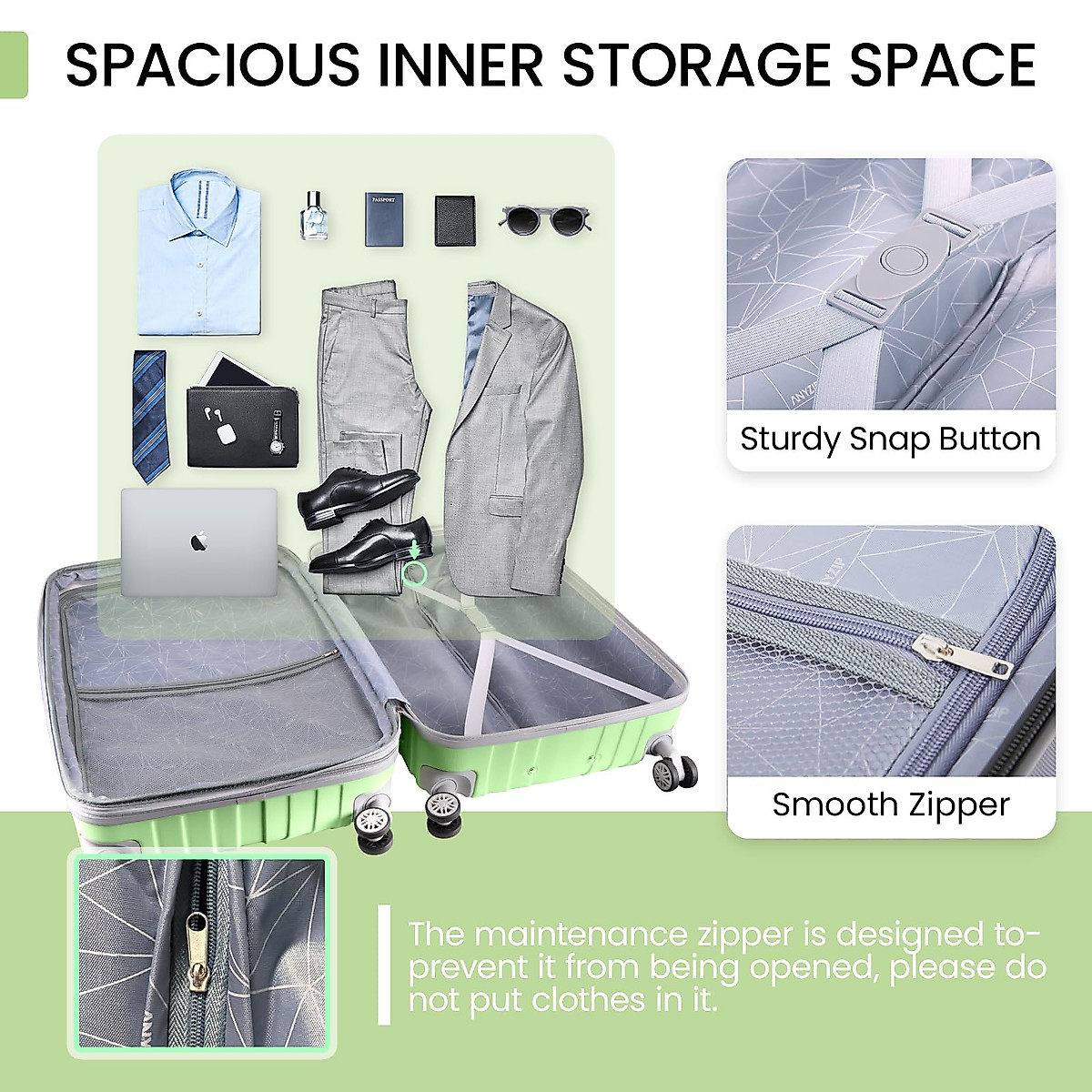 AnyZip Carry On Luggage Expandable PC ABS Durable Hardside Suitcase with Spinner Wheels TSA Lock 20 Inch LightGreen