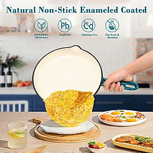 GRILL FORCE Enameled Cast Iron Cookware Set, 9-Piece Pots and Pans Set Non Stick, Pots and Pans Rack Organizer, 10.25” Skillet, 2QT Saucepan, 2.25QT/4.75QT Dutch Oven, Compatible with All Stovetops