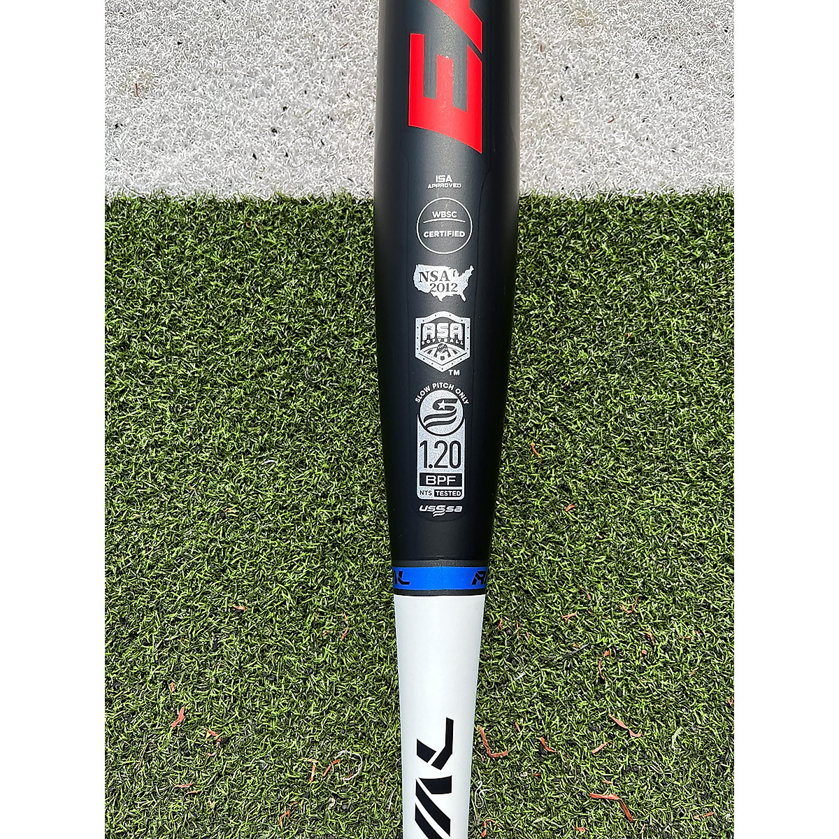Easton | RIVAL Slowpitch Softball Bat | Approved for Play on All Fields | Loaded | 12" Barrel | 34"x26oz, Black/Blue/Red
