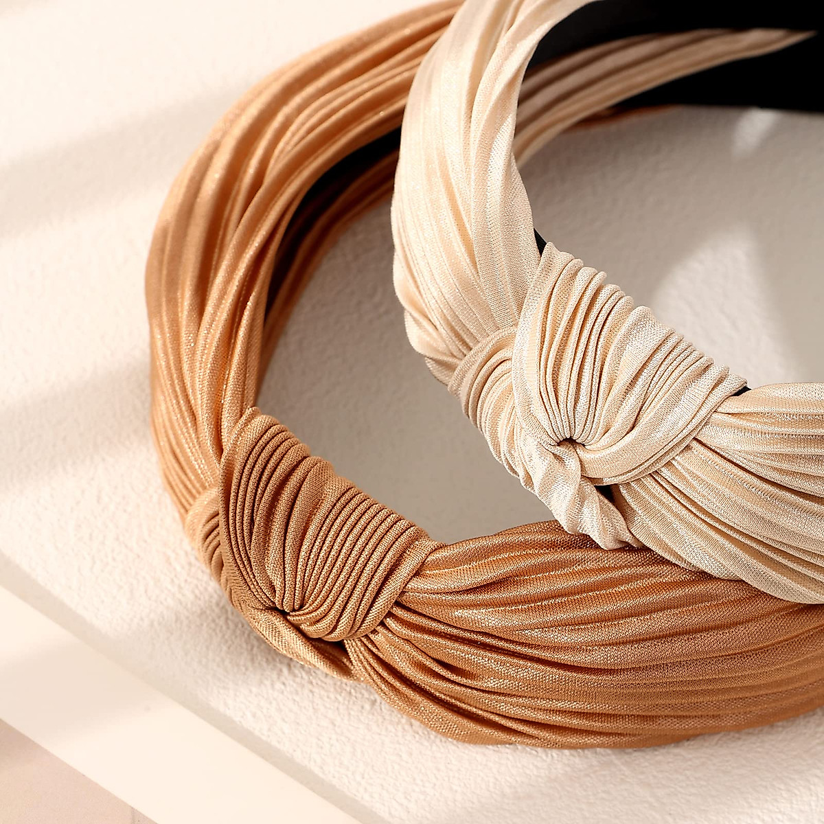 Drnytunk 4 Pack Knotted Wide Headbands for Women Girls Cute Head Wrap in Solid Color Non-slip Hair Accessories for Daily Festival Gifts(Black White Khaki Coffee)