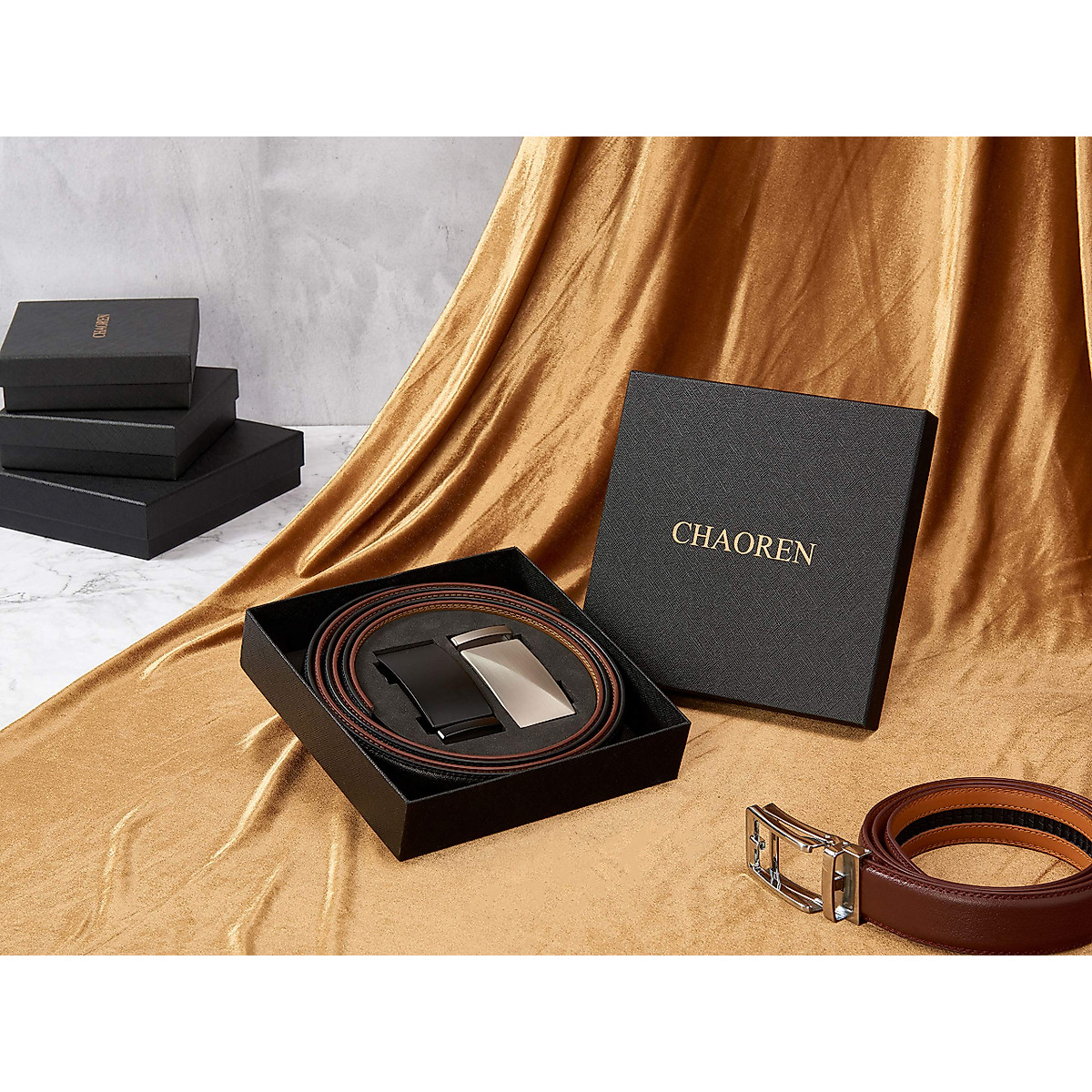 CHAOREN Ratchet Belts for Men 2 Pack - Mens Belt Leather 1 3/8" in Gift Set Box - Meet Almost Any Occasion and Outfit