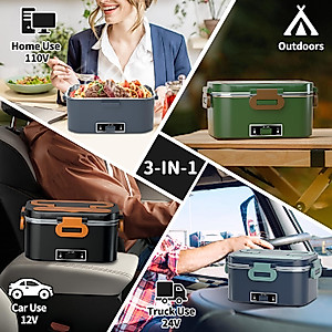 IFENROL Electric Heated Lunch Box for Adults, 100W 3-IN-1 1.8L Heated Lunch Box for Men Portable with Double Layer 2 Container, Fast Heating Food Warmer,12V/24V/110V for Car Truck Office Home Travel