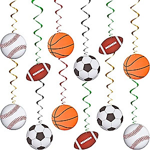 24 Pieces Sports Hanging Swirl Decorations Baseball Basketball Football Soccer Hanging Swirls Whirls Sport Theme Ceiling Streamers Colorful Swirls Streamers for Birthday Sport Party Supplies