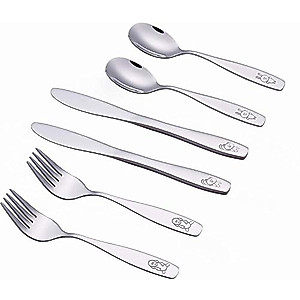 ANNOVA Children's Flatware 6 Pieces Set - Stainless Steel Cutlery/Silverware 2 x Safe Forks, 2 x Dinner Knife, 2 x Dinner Spoon - Safe Kids Toddler Utensils Lunch Box (Engraved Dog Cat Bunny)