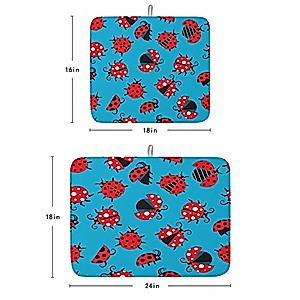 Dish Drying Mat for Kitchen Counter Absorbent Quick Drying Mat, Cute Ladybug Red Black Carapace Insect Dense Animal Blue