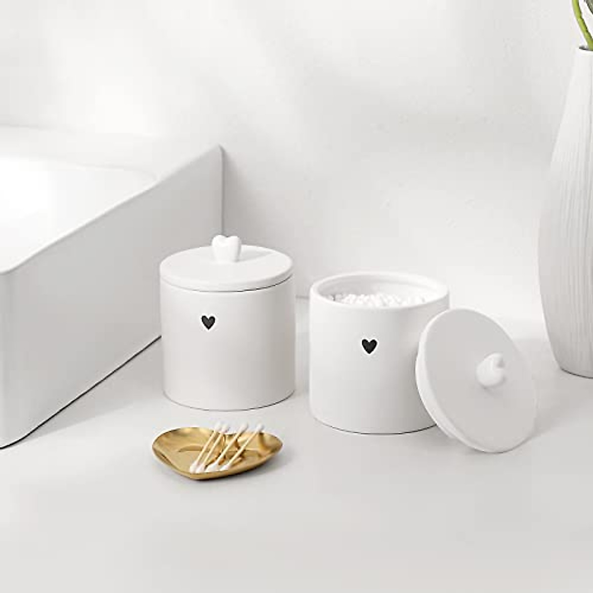 Heagoale 2 Pack Qtip Holder Dispenser Ceramic Apothecary Jars with Lids Set Cute Bathroom Decor Storage Containers for Cotton Ball, Cotton Swab, Cotton Pad, Floss, Cream