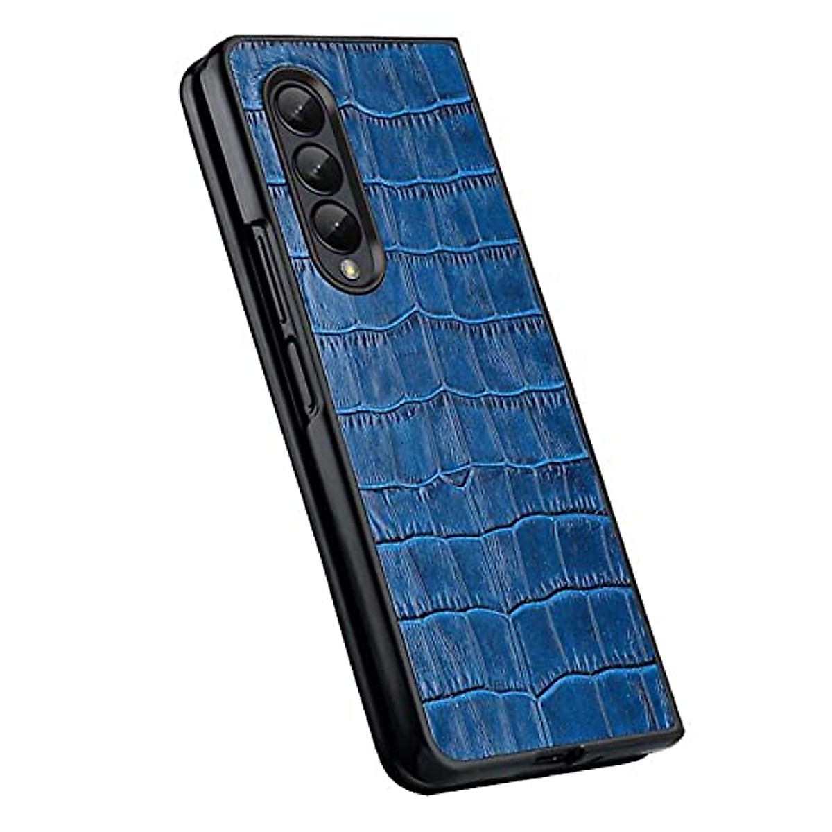 EEKUY Genuine Leather Shockproof Phone Cover, Crocodile Pattern Case for Samsung Galaxy Z Fold 3 (SM-F9260) (2021) [Screen & Camera Protection],Blue