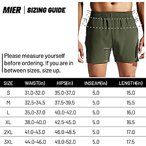 MIER Men's Workout Running Shorts Quick Dry Active 5 Inches Exercise Shorts with Pockets, Lightweight, Breathable, Army Green, L