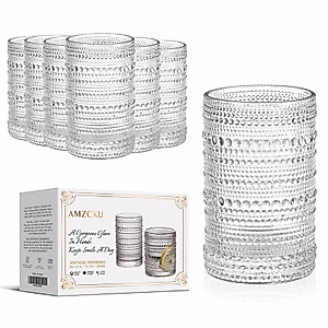 Amzcku Vintage Highball Drinking Glass Set of 6 Kitchen Glasses Cup（13 OZ），for Water，Cocktail，Milk，Juice and Beverage.…