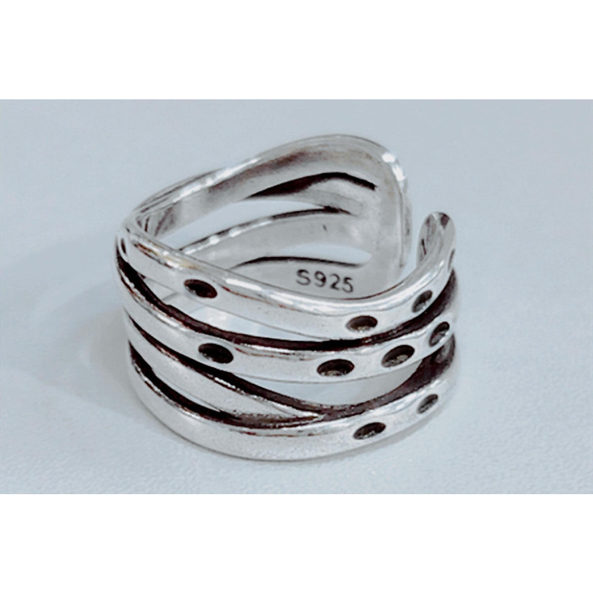 925 Sterling Silver Adjustable Layered Chain Ring, Party Rings For Women