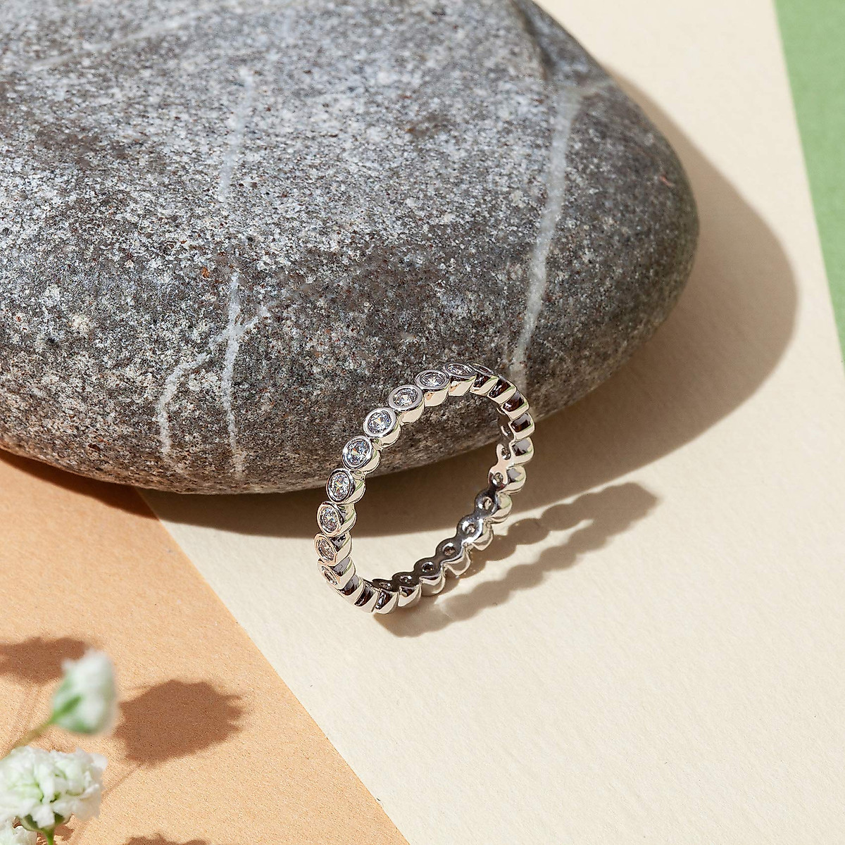 PAVOI 14K Yellow Gold Plated Rings Cubic Zirconia Love Ring | 2.8mm Stackable Rings for Women | Yellow Gold Rings for Women Size 6